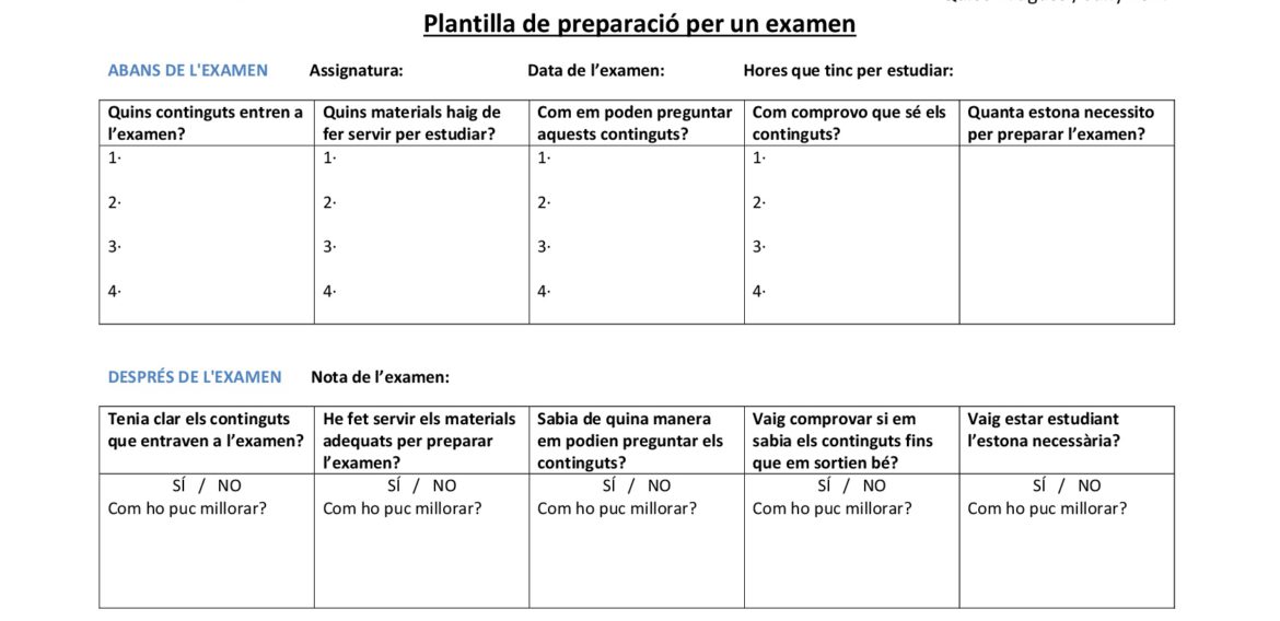 Com planificar un examen | CAPER, centre d'aprenentatge personalitzat